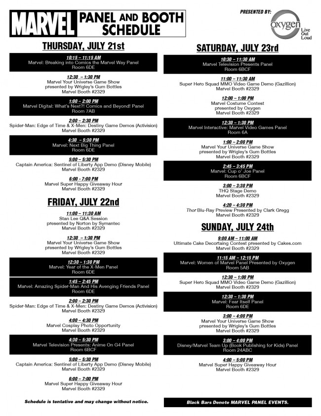 SDCC’11: Marvel’s complete show schedule in handy, printable form ...